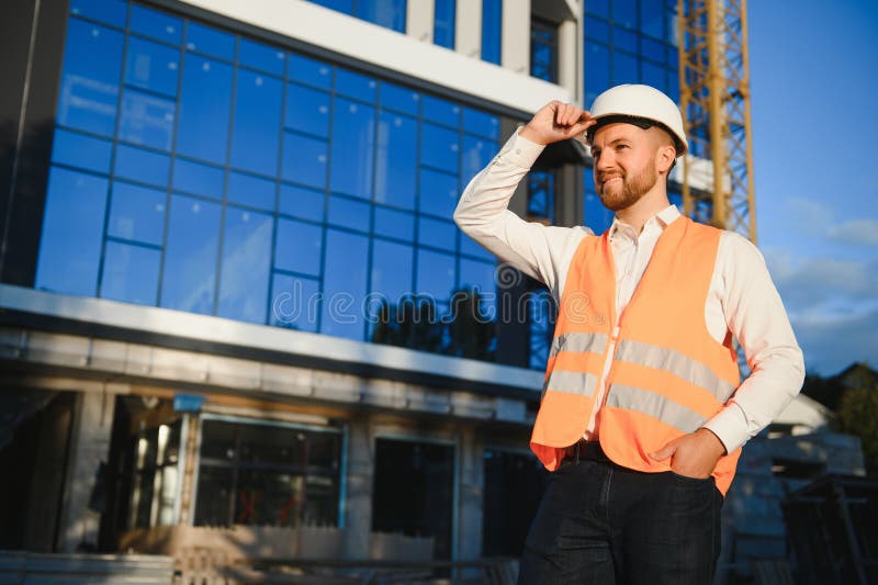 Engineer Next To Building Cranes. Concept - Large Construction Project ...