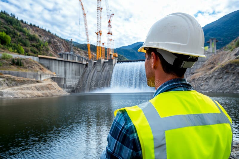 Engineer Observing Dam Construction Project a Construction Engineer in ...