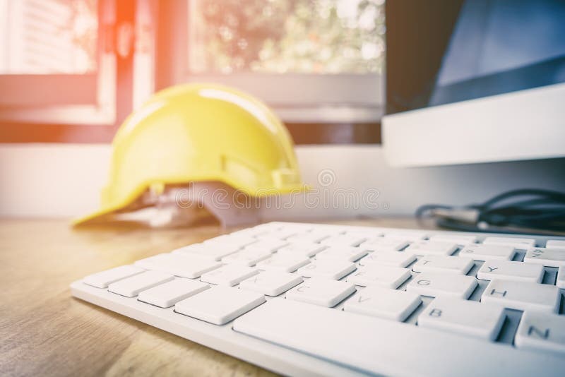 Engineer Office Working Desk with Computer Stock Image - Image of ...