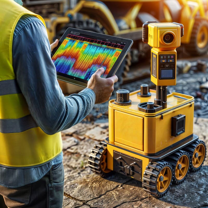 Engineer Operates Robotic Surveyor, Analyzing Thermal Scan Data ...