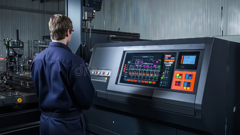 Engineer Operating Cnc Machine in Modern Factory Stock Photo - Image of ...