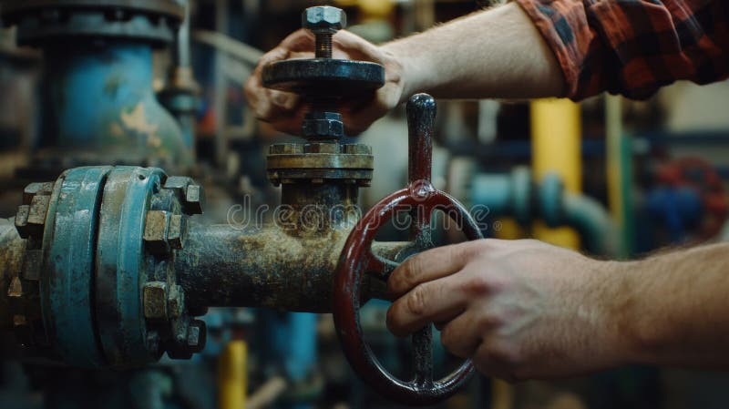 Engineer Operating Manual Valve in Industrial Setting Stock Image ...