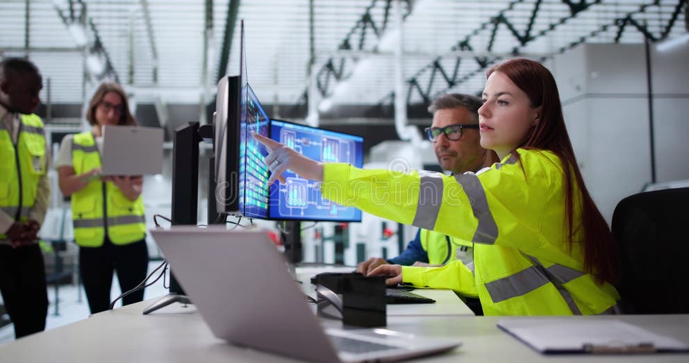Engineer Operator Monitors SCADA System at Industrial Plant Stock Photo ...