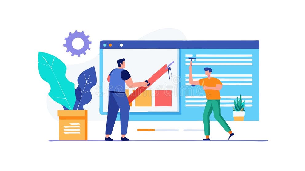 Engineer Optimizing System with Gears, Technical Problem Solving, Vector Design Generative AI ...