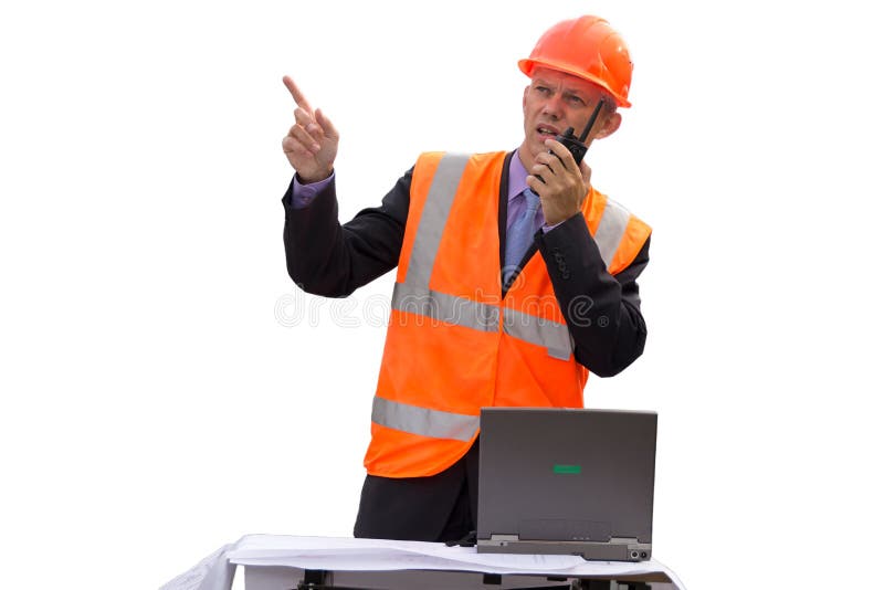 Engineer in Orange Jacket and Helmet Talk by Radi Stock Photo - Image ...