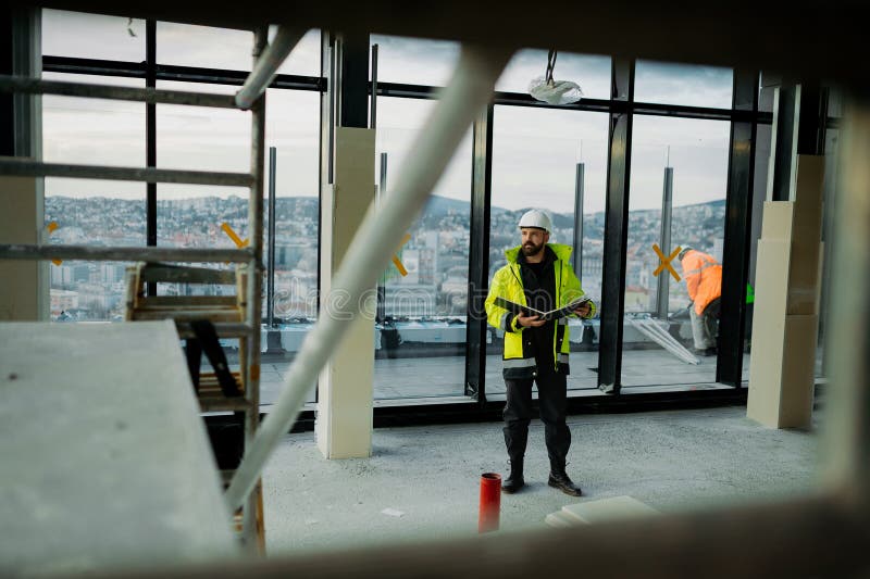 Engineer Overseeing City Construction Project Blueprints Hand Stock ...