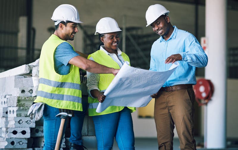 Engineer People, Blueprint and Documents in Team Construction, Planning ...