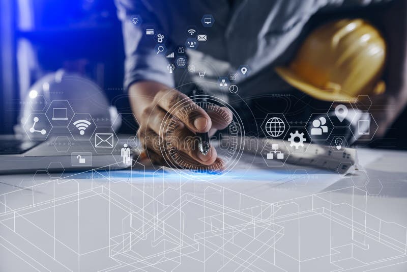 Engineer People Meeting Working at Office Table. Stock Image - Image of ...