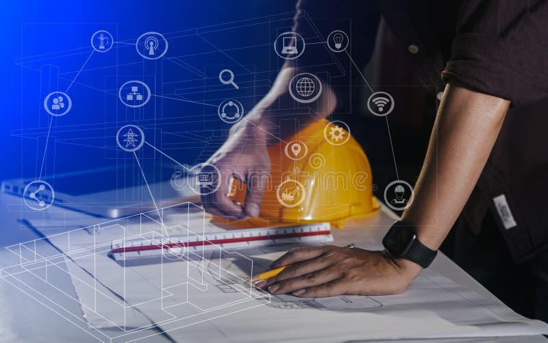 Engineer People Meeting Working at Office Table. Stock Image - Image of ...