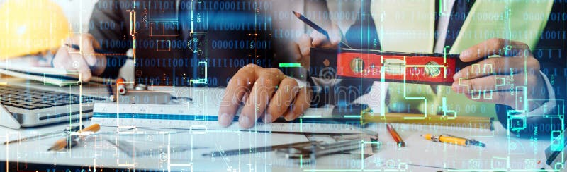 Engineer People Meeting Working and Pointing at a Drawings in Office ...