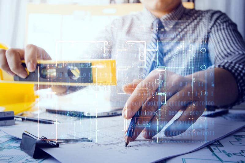 Engineer People Meeting Working and Pointing at a Drawings in Office ...