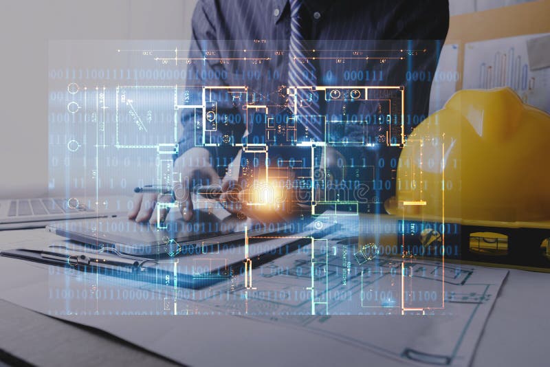 Engineer People Meeting Working and Pointing at a Drawings in Office ...