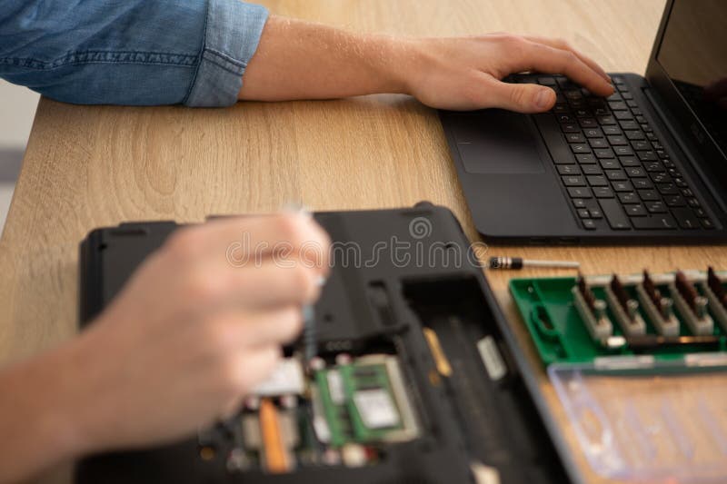 Engineer Performing Laptop Maintenance Stock Image - Image of repairman ...