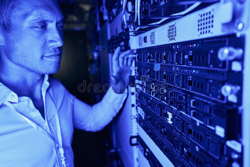 Engineer Performing Visual Inspection of Server Hardware Stock Photo ...