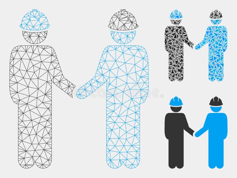 Engineer Persons Handshake Vector Mesh Wire Frame Model and Triangle ...