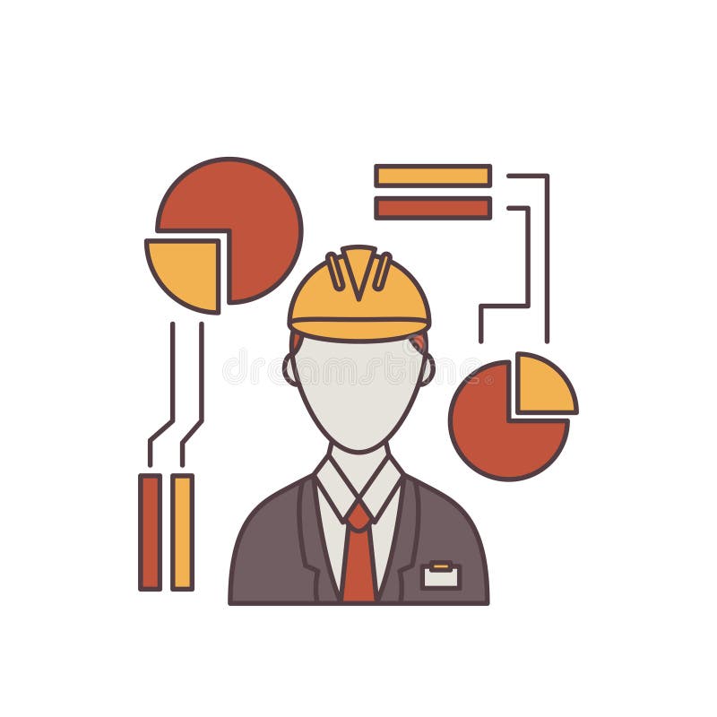 Engineer and Pie Chart. Vector Illustration Decorative Design Stock ...