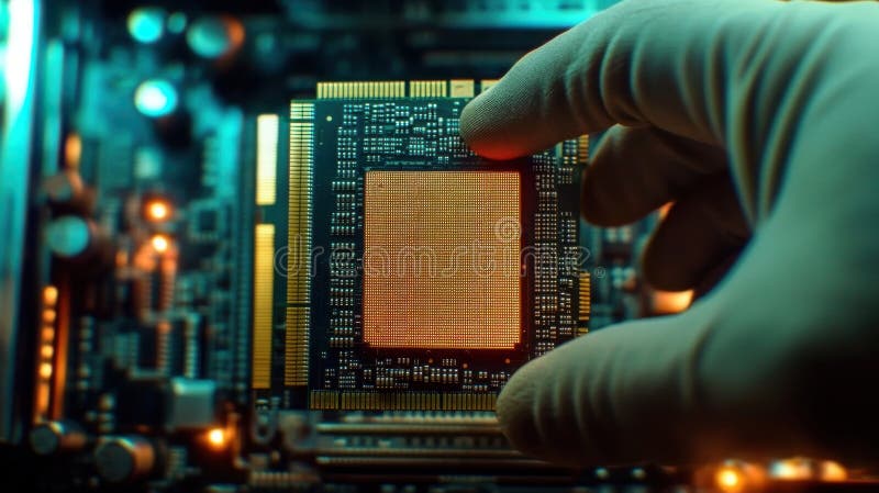 Engineer Placing Cpu on Motherboard, Working with Microelectronics ...