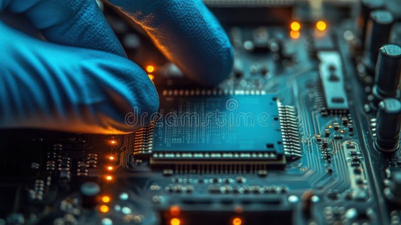 Engineer Placing Cpu on Motherboard, Working with Microelectronics ...