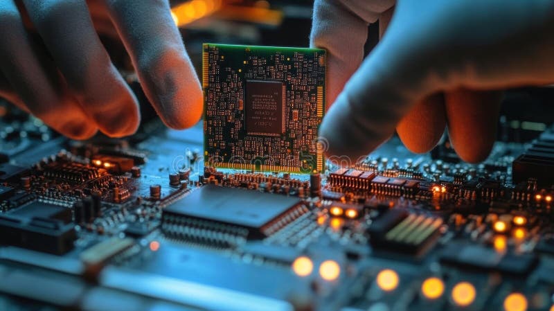 Engineer Placing Cpu on Motherboard, Working with Microelectronics ...