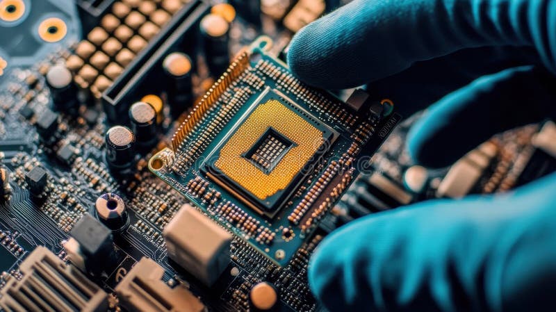 Engineer Placing Cpu on Motherboard, Working with Microelectronics ...