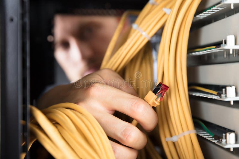Engineer Plugging Cables into Server Stock Image - Image of cable ...