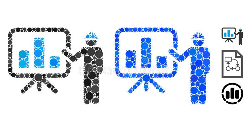 Engineer Pointing Chart Board Mosaic Icon of Spheric Items Stock Vector ...