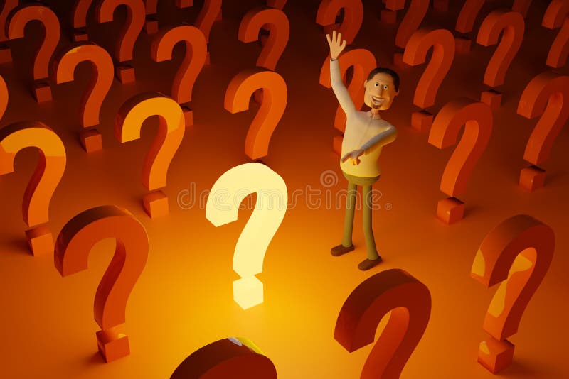 Engineer Pointing at a Glowing Question Mark and Waving His Hand ...