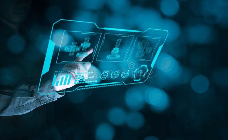 The Engineer is Pointing To a Virtual Screen Showing the Robot S ...