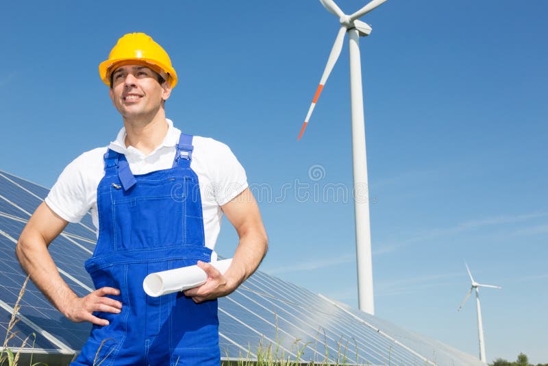 Engineer or Installer Inspecting Solar Energy Panels Stock Photo ...