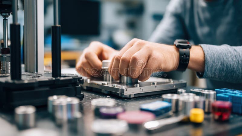 Engineer Preparing Tensile Tester for Material Testing in Laboratory ...