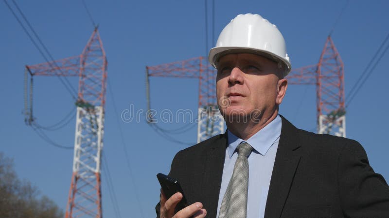 Engineer Presentation Using Mobile Phone Working in Exterior Stock ...