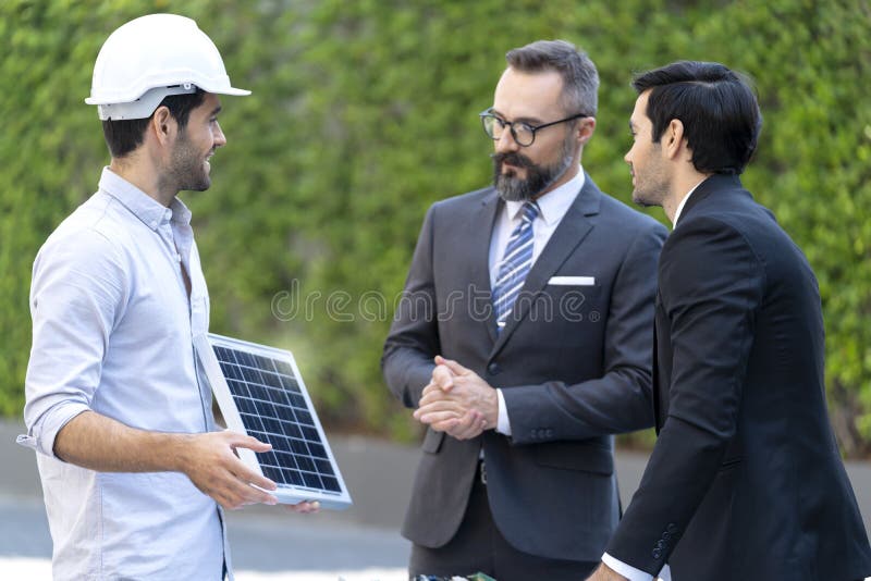 Engineer Presenting the Solar Cell Work for Businessman. Engineer ...