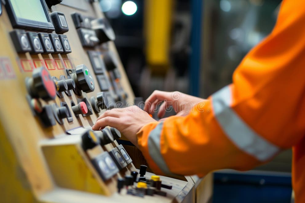Engineer Pressing Buttons on a Machine Control Panel Stock Illustration ...