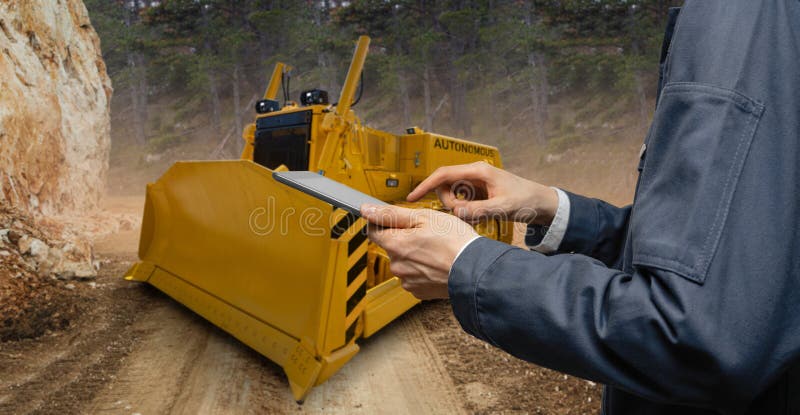 Engineer Programs Autonomous Bulldozer Stock Image - Image of ...