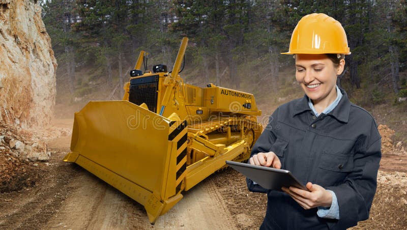 Engineer Programs Autonomous Bulldozer Stock Image - Image of ...