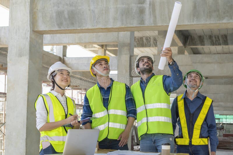 Engineer Project Manager,teamwork Meeting on Construction Site To ...