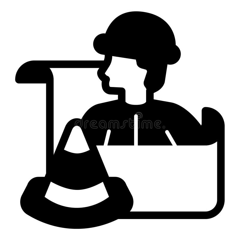Engineer with Projects and Traffic Cone Solid Icon, Making Road Concept ...