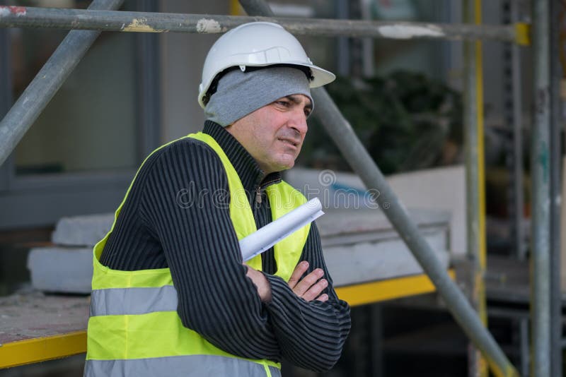 Engineer with Protective Workwear Freezing Outdoors Stock Photo - Image ...
