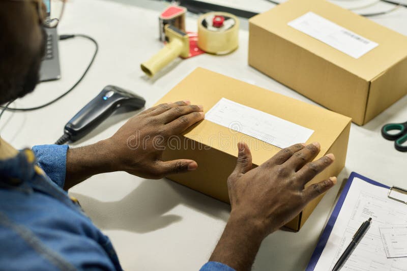 Engineer Putting Sticker on Top of Box Stock Photo - Image of copyspace ...