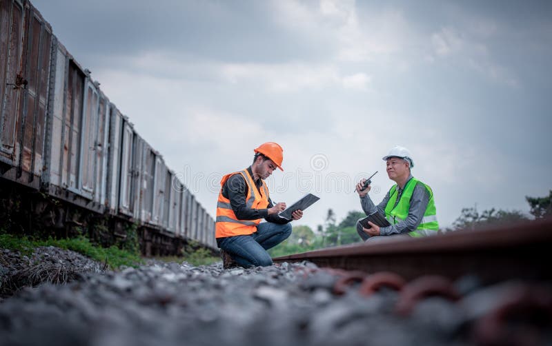 Engineer Railway Under Checking Construction Process Train Testing and ...