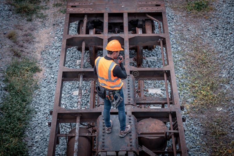 Engineer Railway Under Checking Construction Process Train Testing and ...