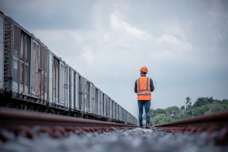 Engineer Railway Tracks Construction Service Team Working on Site ...
