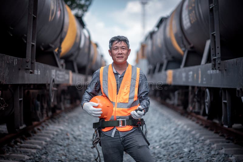 Engineer Railway Under Checking Construction Process Train Testing and ...