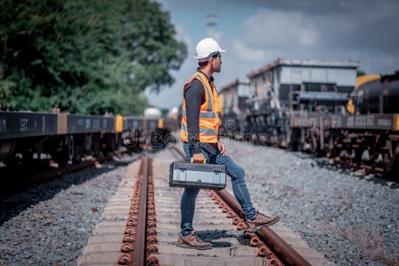 Engineer Railway Under Checking Construction Process Train Testing and ...