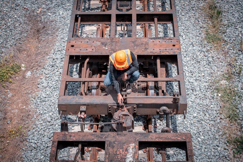 Engineer Railway Tracks Construction Service Team Working on Site ...