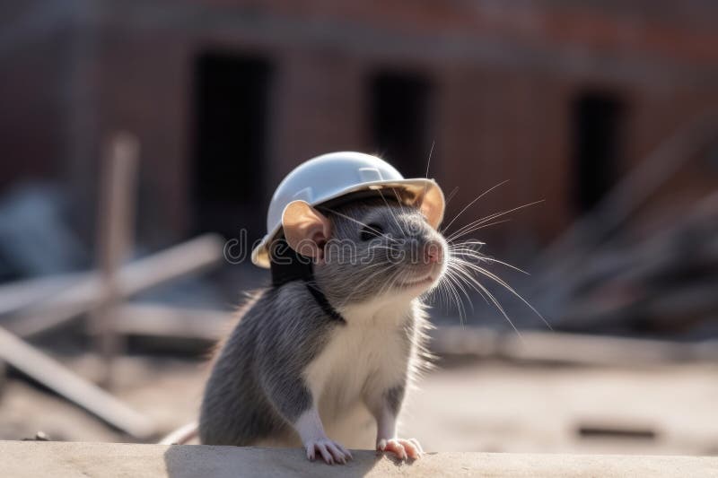 Engineer Rat in a Work Helmet on a Construction Site. Construction of a ...