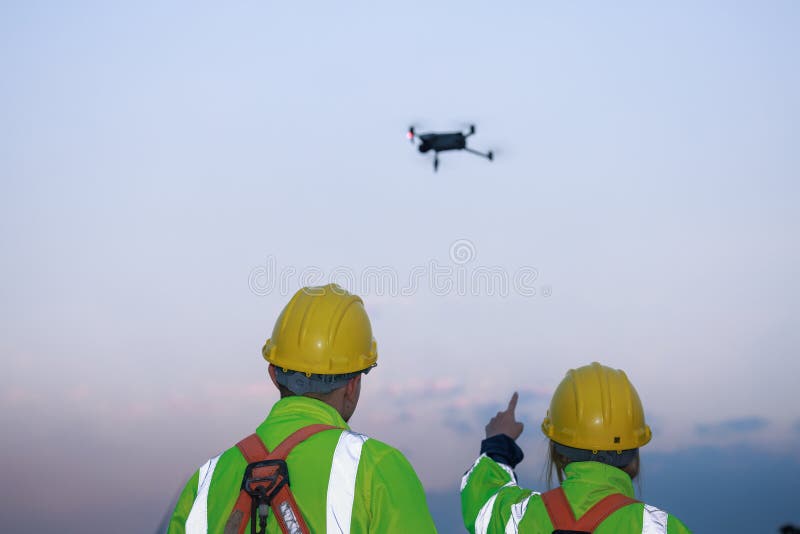 Engineer Remote Control Drone Survey and Inspect of Hight Angle Win ...