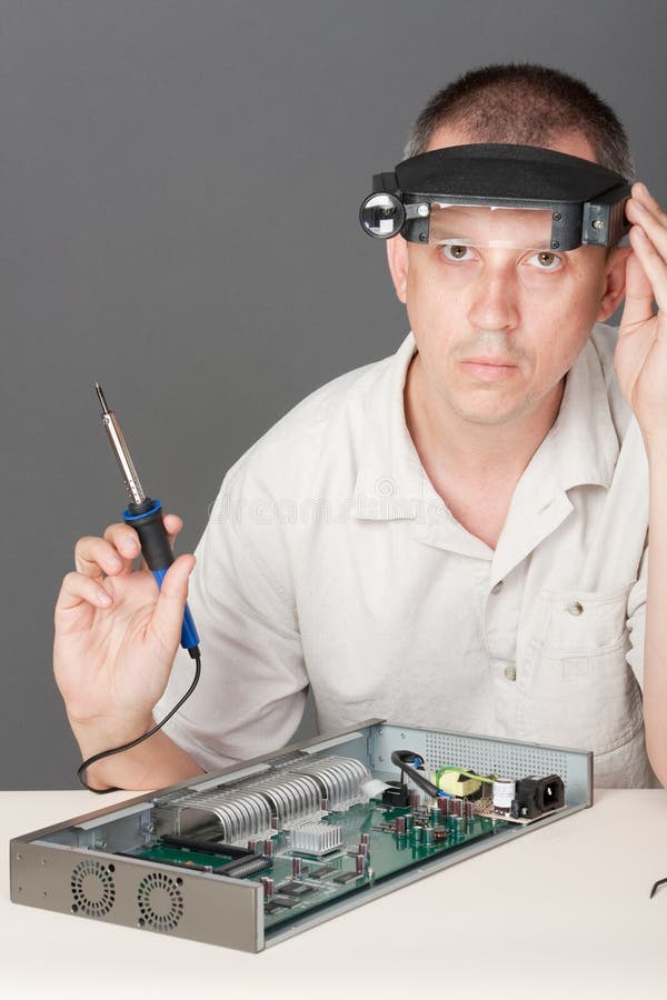 Engineer Repairing Circuit Board Stock Photo - Image of soldering ...