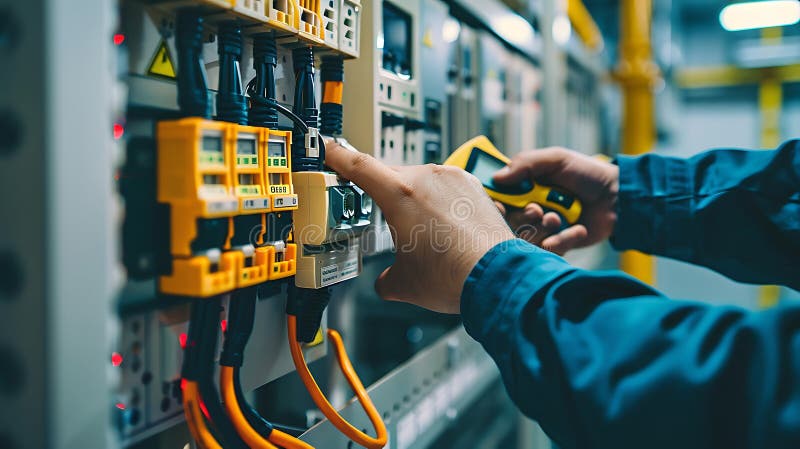 An Engineer Repairing Electricity at Main Power Distribution Board ...