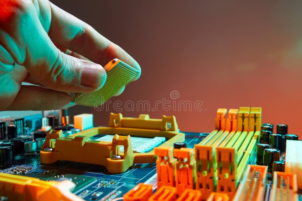 Engineer Repairman Holding Chip CPU To Insert into the Socket of ...